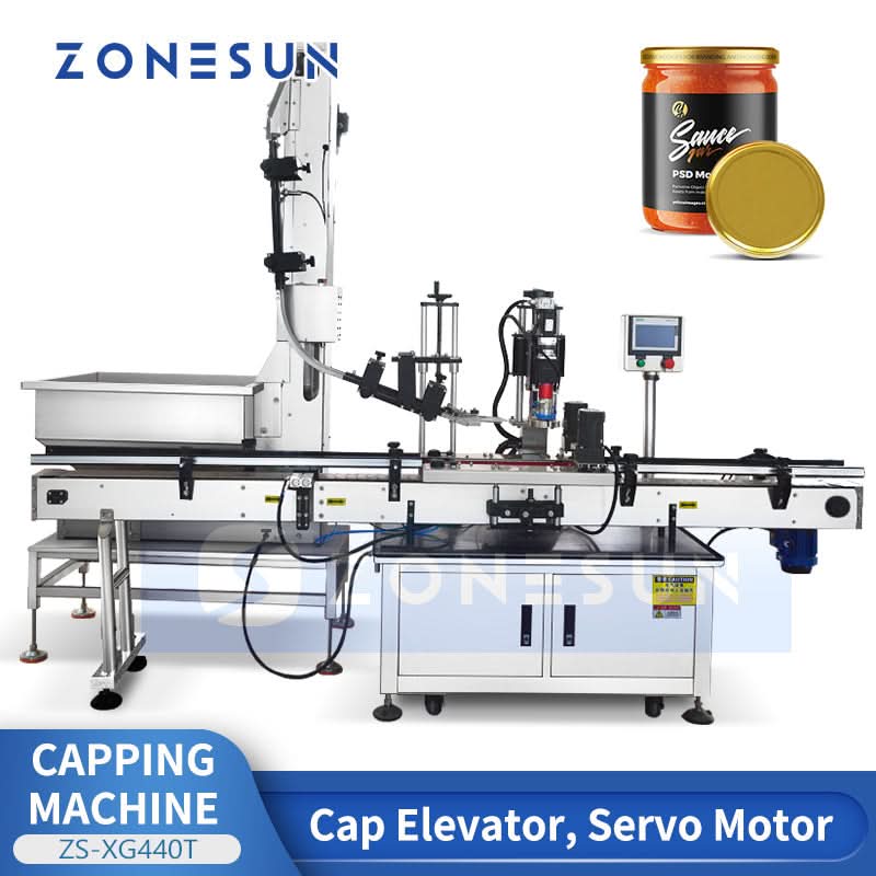 ZONESUN ZS-XG440T Automatic Servo Capping Machine with Cap Elevator